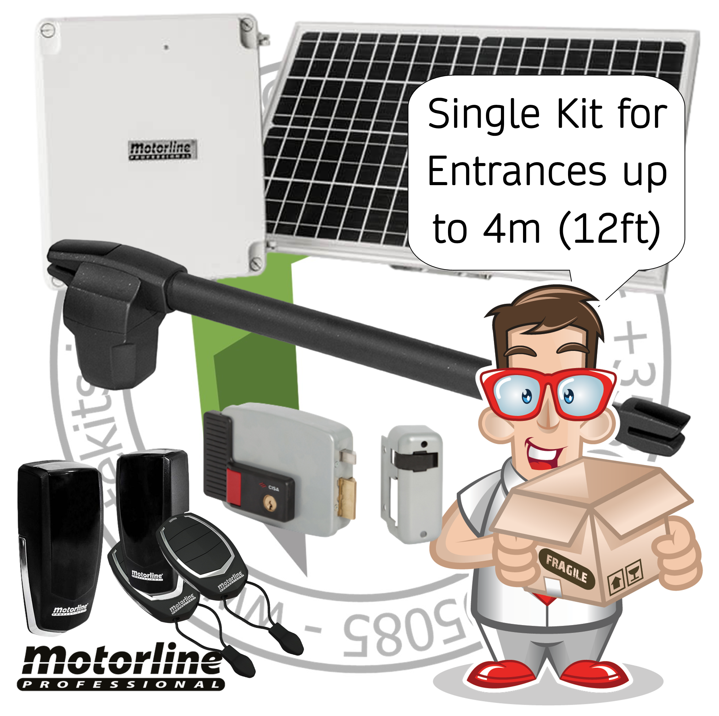 24V SOLAR LINCE SINGLE LEAF GATE KIT - FOR ENTRANCES UP TO 4M (12FT ...